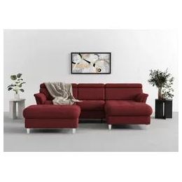 Sit & More Ecksofa SIT & MORE "Marano L-Form", rot (bordeaux), B:257cm T:166cm, 100% Polyester, Sofas, inklusive Kopfteilverstellung, wahlweise mit Bettfunktion, Bettkasten