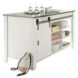 Unterschrank Home Affaire "Sherwood", weiß (pinie weiß dekor), B:161cm H:93cm T:77cm, Holzwerkstoff, Schränke, Handtuchhalter und Scheunentorbeschlag aus Metall, Höhe 93 cm