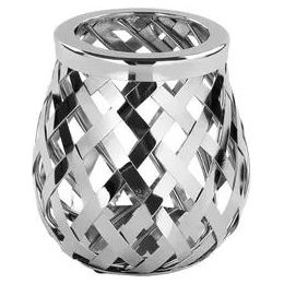 Windlicht Fink "OTIS, mit handgearbeiteter Flechtstruktur", silber (silberfarben), H:15cm Ø:14cm, Edelstahl, Glas, Kerzenhalter, Kerzenhalter aus Edelstahl und Glas, Höhe ca. 15 cm, outdoorgeeignet