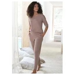 Pyjama Vivance DREAMS, Damen, Gr. 44/46, lila (mauve), Single Jersey, Obermaterial: 100% Baumwolle, loose fit lang, Homewear-Sets Pyjama, mit sch&ouml;nem Foildruck