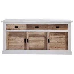 Sideboard Jahnke "HAMPTON SB 160", weiß (canyon eiche, weiß struktur), B:158cm H:81,8cm T:40cm, Holzwerkstoff, Sideboards, Sideboard, Landhausstil, 3 Schubladen und 3 Türen, Breite ca. 160 cm