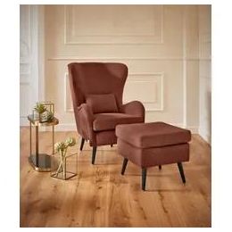 Sessel Home Affaire "Salla auch in Fellimitat und Feincord, viele Bezugsarten, Ohrensessel", orange (terra), H:118cm T:94cm, Samtcord (92% Polyester 8% Polyamid), Struktur (100% Polyester), Struktur Hahnentritt (100% Polyester), Struktur fein (100% Polyester), Samtoptik (100% Polyester), Fellimitat (100% Polyestr), Sessel, Ohrensessel ohne Hocker Ohrensessel Ohrensessel mit Hocker, wahlweise mit o