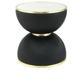 Beistelltisch Kayoom "Jokai 225, Eisengestell, PU Stoffbezug, gesinterte Steinplatte", schwarz (schwarz, gold, weiß), B:47cm H:51cm T:47cm, 100% Eisen, 100% PU, 100% gesinterter Stein, 100% MDF, Tische, dekorativ, stilvoll, robust, Sanduhrform, PU Stoffbezug