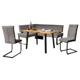 Eckbankgruppe Home Affaire "Oliver", grau (volcanic, schwarz), B:220cm H:89cm T:160cm, FSC-zertifizierter Holzwerkstoff, FSC-zertifiziertes Massivholz, Metall, Polyester, Sitzmöbel-Sets, Eckbank mit Wellenunterfederung im Sitz, Tisch Massiv Eiche