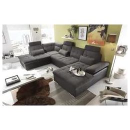 Wohnlandschaft ED EXCITING DESIGN "Jakarta U-Form mit Bettfunktion, Bettkasten", schwarz, B:324cm H:107cm T:218cm, Lederl.: 40% Polyurethan, 40% Polyvenylchlorid; 20% Polyester;Sumatra: 100% Polyester, Sofas, Armteilverstellung, Kopfstützen & 3 Nierenkissen