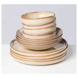 Tafelservice GIPFELSTÜCK "Geschirr-Set, Service Nebelwald", beige, 12 Stk., Steinzeug, Geschirr-Sets, Scandi-Style, jedes Stück ein Unikat, 12 Teile, für 4 Personen