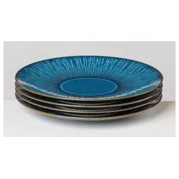 Dessertteller GIPFELST&Uuml;CK "Teller Set, Eisfall", blau, B:21cm &Oslash;:21cm, Steinzeug, Speiseteller, Scandi-Style, gl&auml;nzende Reaktivglasur, jedes St&uuml;ck ein Unikat