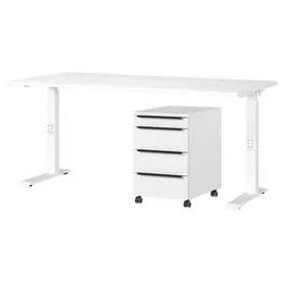 Büromöbel-Set Germania "Mailand", weiß, B:160cm, Metall, Spanplatte, Arbeitsmöbel-Sets, inkl. Schreibtisch und Rollcontainer