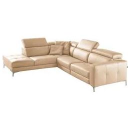 Ecksofa Egoitaliano "Matt, hoher Sitzkomfort und aufwendige Detailverarbeitung, L-Form", beige (champagner), B:285cm H:100cm T:221cm, Leder »BULL« (echtes Rindsleder). Geschliffenes, pigmentiertes und behandeltes Rindsleder mit einer Dicke von 1, 3-1, 5 mm. Dieses Leder zeigt eine ziemlich weiche Hand mit einem halb undurchsichtigen Aussehen. Es handelt sich um ein geschütztes Leder. Eine leichte 