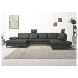 Wohnlandschaft Places of Style "Costello U-Form, B: 363 cm mit Sitztiefen-, Armteilverstellung &", grau (anthrazit), B:363cm H:89cm T:223cm, Luxus-Microfaser (90% Polyester, 10% Polyamid);Samtoptik (100% Polyester), Sofas, 3 Nierenkissen, optional Bettfunktion und Bettkasten
