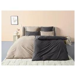Bettwäsche "Anisa in Gr. 135x200, 155x220 cm oder 200x200", grau (anthrazit), B/L: 135cm x 200cm, 1 Stk., 1 Stk., Renforcé, B/L: 40cm x 80cm, 2 Stk., Renforcé, Obermaterial: 100% Baumwolle, LeGer Home by Lena Gercke, Bettwäsche, Bettwäsche aus Baumwolle, unifarbene Bettwäsche mit Reißverschluss