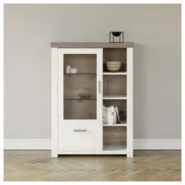 Highboard "York", weiß (weiß, eiche hell), B:105cm H:143cm T:42cm, MDF, SET ONE BY Musterring, Sideboards, Typ 13 und 14, mit Glastür und Schubkasten, 3 Farbvarianten, B 105 cm