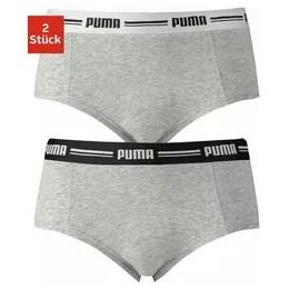 Panty Puma "Puma WOMEN MINI SHORT 2P PACK", Damen, Gr. S, grau (grau, meliert), Obermaterial: 57% Baumwolle, 38% Modal, 5% Elasthan, bedruckt, unifarben, körpernah, Unterhosen, mit markantem Logo-Bund
