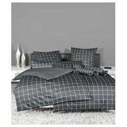 Wendebettwäsche Janine "modernclassic 39025", grau (anthrazit), B/L: 155cm x 220cm, 1 Stk., 1 Stk., Mako-Satin, B/L: 80cm x 80cm, 2 Stk., Mako-Satin, Obermaterial: 100% Baumwolle, Bettwäsche, mit Reißverschluss, 100% Baumwolle, mit Karos und Streifen