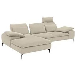 Ecksofa W.Schillig "valentinoo, Designsofa, bequem, elegant und zeitlos, L-Form", grau (eisgrau z59), B:299cm H:83cm T:178cm, Longlife Xtra-Leder Z59: Glattleder mit modischer Prägung. Hautstärke 0, 9 - 1, 1 mm, Sofas, inklusive Hocker, mit Sitztiefenverstellung, Breite 299 cm