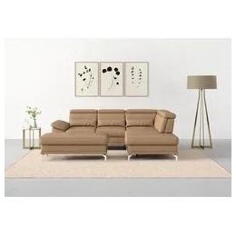 Sit & More Ecksofa SIT & MORE "Cabrio L-Form, B: 274 cm, mit Sitztiefen-, Arm- & Kopfteilverstellung", braun (cappucino), B:274cm H:87cm T:230cm, Sofas, 3 Nierenkissen, Federkern, optional Bettfunktion und Stauraum