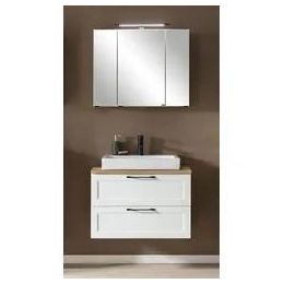 Badmöbel-Set Welltime "Lana", weiß (matt weiß), B:80cm H:200cm T:47cm, MDF, Kastenmöbel-Sets, Badezimmer-Set, 2-teilig, inkl. Waschbecken, 80 cm breit