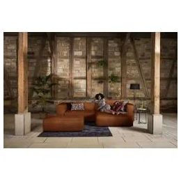 Ecksofa W.Schillig "around-the-block", braun (cognac z69), B:300cm H:66cm T:164cm, Longlife Xtra-Leder Z69: Das feinnarbige, gedeckte Softleder Z69 besticht durch seine außergewöhnliche Weichheit im trendigen »Vintage-Look«, Hautstärke 0, 9 - 1, 1 mm;Longlife fabric Flachgewebe T88 (100% Polyester), Sofas, inklusive Hocker, mit eleganter Biese, mit Federkern