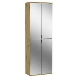 Schuhschrank Inosign "Trondheim, Höhe 193 cm, 4 Spiegeltüren, 9 Fächer, 7 Einlegeböden", braun (nox, oak, nachbildung), B:61cm H:193cm T:34cm, FSC-zertifizierter Holzwerkstoff, Schränke, Garderobenschrank, inkl. ausziehbarer Kleiderstange, Garderobenschrank, Kleiderschrank