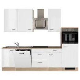 Küchenzeile Flex-Well "Florenz", weiß (küche: weiß, front: hochglanz weiß, korpus: sonoma eiche, arbeitsplatte: sonoma eiche), B:280cm H:234cm T:60cm, Komplettküchen-Sets, Küchenzeile, wahlweise mit E-Geräten, Gesamtbreite 280 cm