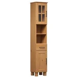 Hochschrank Welltime "Ulea", gelb (honigfarben lackiert), B:33cm H:180cm T:30cm, Schr&auml;nke, Hochschrank, Badschrank aus Massivholz mit Schubkasten - Ma&szlig;e (B/T/H) 33/30/180 cm