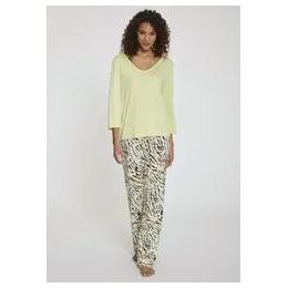 Pyjama Vivance DREAMS, Damen, Gr. 40/42, grün (limettengrün, animal, print), Single Jersey, Obermaterial: 100% Viskose, animal-print, Basic, loose fit lang, V-Ausschnitt, eingesetzt abgesteppt, Homewear-Sets, mit Allover-Druck