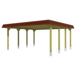Skan Holz Doppelcarport SKANHOLZ "Spreewald", gr&uuml;n, B/H/T: 585cm x 215cm x 589cm, Carports, mit Aluminiumdach, rote Blende