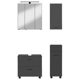 Badmöbel-Set Welltime "Trento, Badezimmer-Set, Waschbeckenunterschrank, Hängeschrank", grau (matt grau, grafit), B:90 H:200 T:35, MDF, Kastenmöbel-Sets, Unterschrank, Waschbeckenunterschrank, Spiegelschrank, Aufbauleuchte