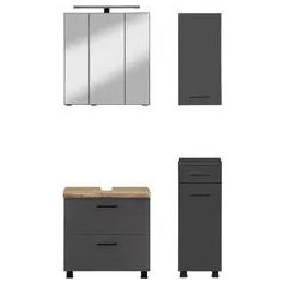 Badmöbel-Set Welltime "Trento, Badezimmer-Set, Waschbeckenunterschrank, Hängeschrank", grau (matt grau, grafit, baumkante), B:90cm H:200cm T:35cm, Holzwerkstoff, MDF, Kastenmöbel-Sets, Unterschrank, Waschbeckenunterschrank, Spiegelschrank, Aufbauleuchte