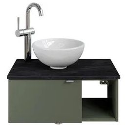 Waschtisch SAPHIR "Serie 6915 Waschschale mit Unterschrank für Gästebad, Gäste WC", grün (schilfgrün matt, schiefer, schilfgrün matt touch), B:61cm H:39,8cm T:35cm, Waschtische, 61 cm mit Keramik-Aufsatzbecken, 1 Tür und 1 Fach