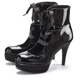 High-Heel-Sandalette "Stiefelette mit Plateau", Damen, Gr. 39, schwarz, Obermaterial: 100% Lederimitat. Futter: 100% Lederimitat. Decksohle: 100% Lederimitat. Laufsohle: 100% Synthetik, Lascana BELLE AFFAIRE, glänzend, unifarben, Schuhe Schnürpumps Schaftpumps Schnürstiefelette, Halbschuh, Sandalette zum Schnüren, Lackoptik