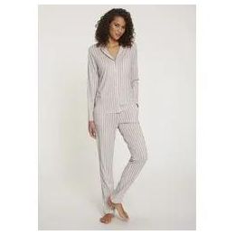 Pyjama s.Oliver, Damen, Gr. 44/46, rosa (rosa gestreift), Single Jersey, Obermaterial: 50% Baumwolle, 50% Viskose, gestreift, Basic, bequem lang, V-Ausschnitt, eingesetzt abgesteppt, Homewear-Sets, im klassischen Stil