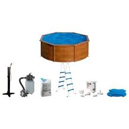 Rundpool MY POOL BWT "ØxH: 300x120 cm", braun (holzdekor), H:120cm Ø:350cm, Schwimmbecken, mit Solardusche