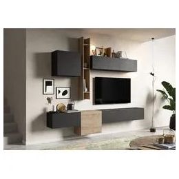 Wohnwand Inosign "INFINITY, 6tlg. Breite 262 cm, Höhe variabel, Schrankwand, Anbauwand", schwarz (eiche cadiz nb, lava), B:262cm H:220cm T:30cm, Kastenmöbel-Sets, (Lowboard hängend, 2x Hängeschrank, 2x Hängewürfel, Wandregal)