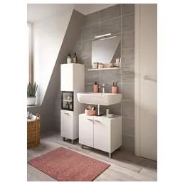 Badmöbel-Set Welltime "Tampa, Breite 102cm, 3-teilig", weiß (weiß nachbildung, glas), B:102cm H:186cm T:33cm, Spanplatte, Kastenmöbel-Sets, Waschbeckenunterschrank, Spiegel, Hochschrank