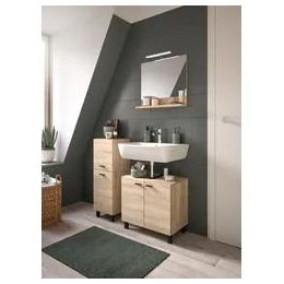 Badmöbel-Set Welltime "Tampa, Breite 102cm, 3-teilig", braun (eiche sonoma nachbildung), B:102cm H:186cm T:33cm, Spanplatte, Kastenmöbel-Sets, Waschbeckenunterschrank, Spiegel, Midischrank