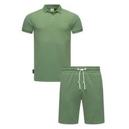 Poloshirt Ragwear "Set Porpi", Herren, Gr. XXXL (58), gr&uuml;n, Material: 50% Baumwolle, 50% Polyester, bequem knieumspielend, tiefer V-Ausschnitt, eng, Shirts, Modisches Herren Set aus Hemd und kurzer Hose
