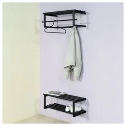 Garderobenleiste SPINDER DESIGN "MARCO", schwarz, B:76 H:26 T:34, Stahl, Garderobenhalter, Wandgarderobe aus Stahl mit 5 Haken, Hutablage und Kleiderstange