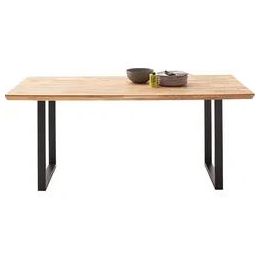 Esstisch MCA LIVING "Zeballos, TOPSELLER", beige (naturfarben, schwarz, naturfarben), B:160cm H:76cm T:75cm, Zerreiche keilgezinkt massiv geölt, Tische, U-Gestell aus pulverbeschichtetem Metall, Platte aus Zerreiche