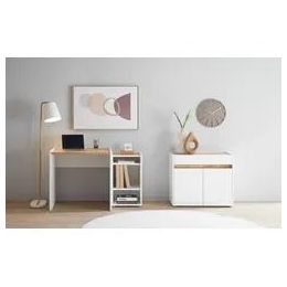 Büromöbel-Set Inosign "CITY/GiRON, modernes Design, Homeoff., Büro in zwei Farben/Wotan Eiche", weiß, B:240cm H:76cm T:40cm, Arbeitsmöbel-Sets, enthält Unterschrank, Kommode, Schreibtisch, wohnliches Home Office