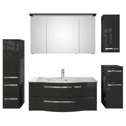 Badmöbel-Set SAPHIR "Serie 4005, vormontiert, Glaswaschbecken, Spiegelschrank", grau (lack steingrau hgl, quarzgrau hgl), Holzwerkstoff, Kastenmöbel-Sets, Badezimmer-Set mit Unterschrank, Hängeschrank, Midischrank, Türdämpfer