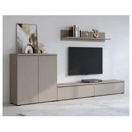 Wohnwand Inosign "Tana, Breite 260 cm, moderne Anbauwand", braun (congo), B:120cm H:22cm T:23,5cm, Glas, Holzwerkstoff, Kunststoff, Melamin, Metall, Kastenmöbel-Sets, Mediawand ( Set, 3-St), Lowboard, Wandregal, Kommode