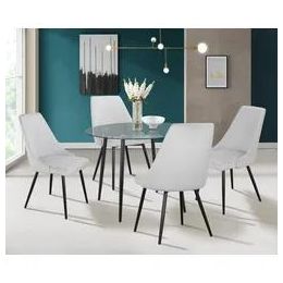 Essgruppe Inosign "Danny-Malio", grau (hellgrau, hellgrau, schwarz), B:100cm H:76cm T:100cm, Glas, Metall, Stoff, Sitzmöbel-Sets, Glastisch 100x100 cm mit 4 Stühlen (Veloursstoff), Gestell aus Metall