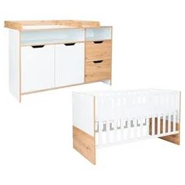 Babymöbel-Set Arthur Berndt "Babyzimmer Set »Maxim« 2-teilig", Baby, Gr. B/H: 70cm x 140cm, weiß (kreideweiß, artisan, oak, nachbildung), Hartfaserplatte, Holzwerkstoff, Massivholz, Melamin, Metall, Schlafzimmermöbel-Sets, Gedämpfte Türen und Schubkästen