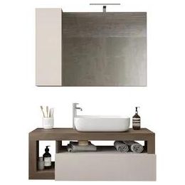 Badmöbel-Set Welltime "Hamburg, Badezimmerset 2tlg. Breite 110 cm, Badmöbel, Waschtisch inkl.", weiß (cashmere, mercure nb holzstruktur), B:110cm H:190cm T:49cm, Holzwerkstoff, Kastenmöbel-Sets, Waschbecken, Spiegelschrank mit LED Aufbauleuchte, Soft-Close-Funktion
