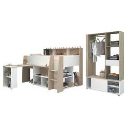Jugendzimmer-Set Parisot "Parisot Lucas 11", weiß, ohne Matratze, B/H: 90cm x 200cm, Schlafzimmermöbel-Sets, Schreibtisch ausziehbar, Kleiderschrank offen, Ablagen und Regale