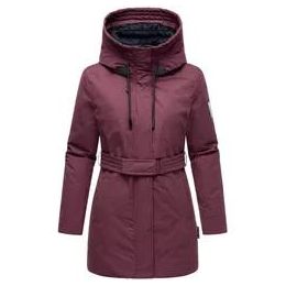 Winterjacke Navahoo "Eishauch 14", Damen, Gr. XL (42), rot (weinrot), Obermaterial: 55% Nylon, 45% Baumwolle. Innenfutter: 100% Polyester. Wattierung: 100% Polyester. &Auml;rmelfutter: 100% Polyester, figurumspielend Po-bedeckend, hoch geschlossener Ausschnitt, eng Rippstrickb&uuml;ndchen, Jacken Winterjacke, Damen Winterparka mit Tailleng&uuml;rtel und Fleece-Kragen