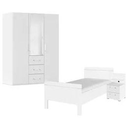 Schlafzimmer-Set Rauch "Komplettschlafzimmer Schlafzimmer EVELYN", weiß (alpinweiß), Bett 100x200cm + ohne Matratze, B/H: 100cm x 200cm, Bett 100x200cm, Holzwerkstoff, Schlafzimmermöbel-Sets, Schrank und Bett in 2 Breiten, Nachttisch mit Paneel MADE IN GERMANY