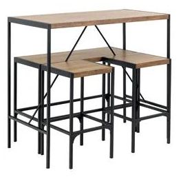 Bar-Set Actona GROUP "Bahamas Bartisch Satz, Küchentisch, Stehtisch", beige (natur), B:120 H:105 T:60, Melamin, Kastenmöbel-Sets, Barmöbel, Eichenoptik, schwarze Stahlbeine, Bank und 2 Hocker, Fußstütze