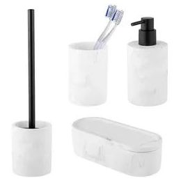 Schöner Wohnen Badaccessoire-Set "»Balatro«", weiß, matt, Edelstahl, Stein, SCHÖNER WOHNEN-KOLLEKTION, Badaccessoires-Sets, aus Diatomit, mit Zahnputzbecher, Seifenspender, Dose & WC-Garnitur